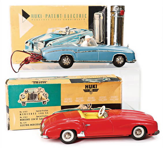 HUKI model cars, 2 pieces, Mercedes 190 SL, special friction No. 5-13-1 ...