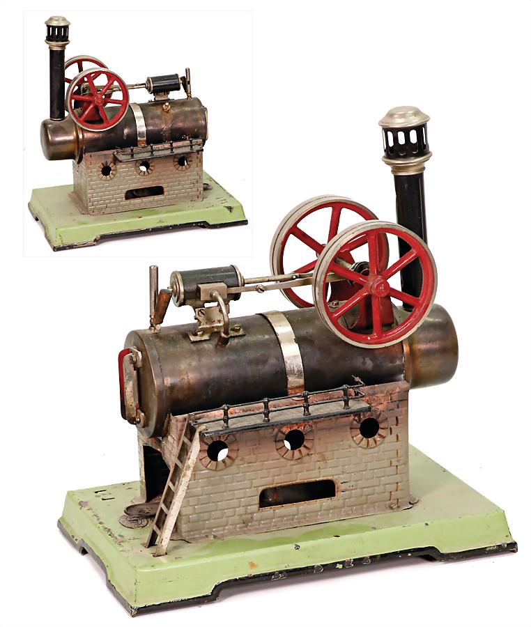 FALK steam engine, lying, 2 flywheels with a diameter of: 7.5 cm, sheet ...