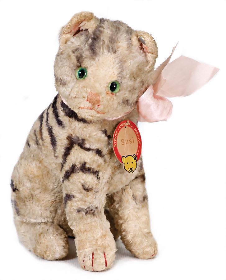 Steiff Cat, Susi, Sitting, Syntetic Silk Plush, Green Glass Eyes ...