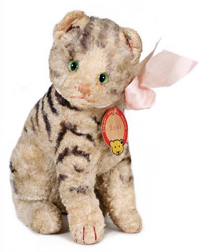 Steiff Cat, Susi, Sitting, Syntetic Silk Plush, Green Glass Eyes ...