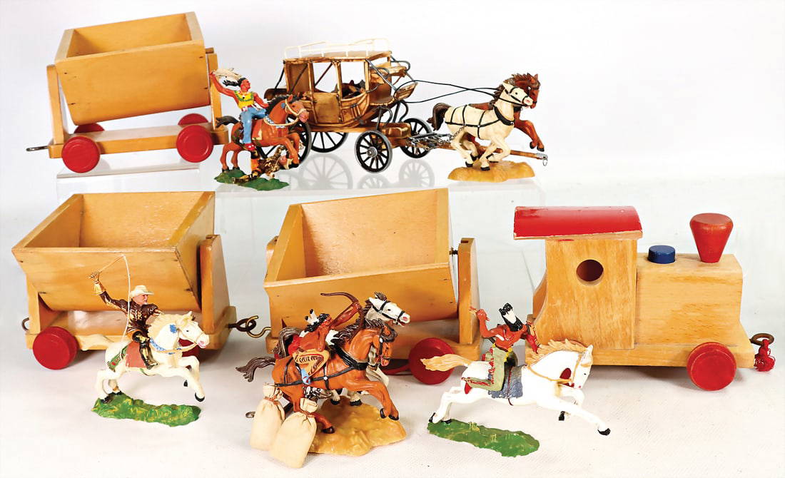 Elastolin Western Coach, Plastic, 3 Amerindian On Horseback, Worn ...