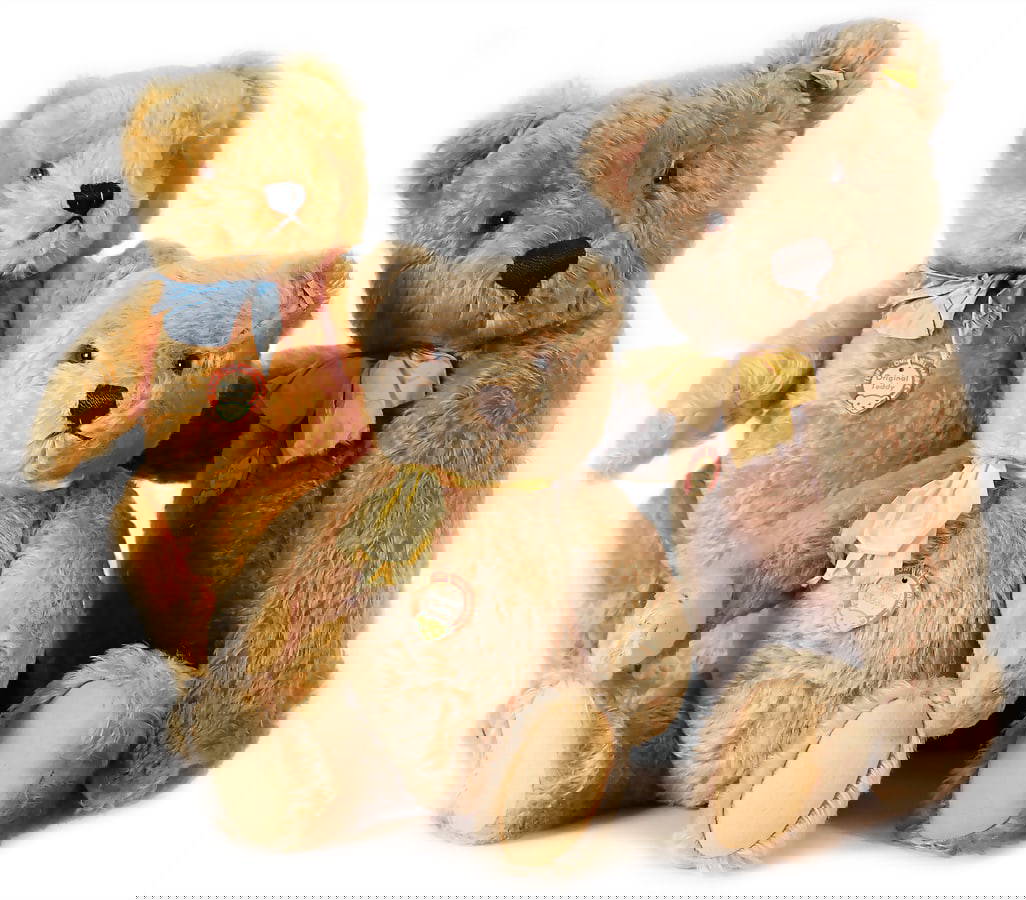 Steiff 3 Pieces, Original Teddies, 2x Caramel Colored, With Button ...