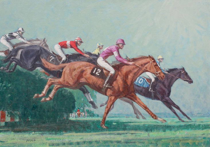 Original George Prout Painting Steeple Chase Action
