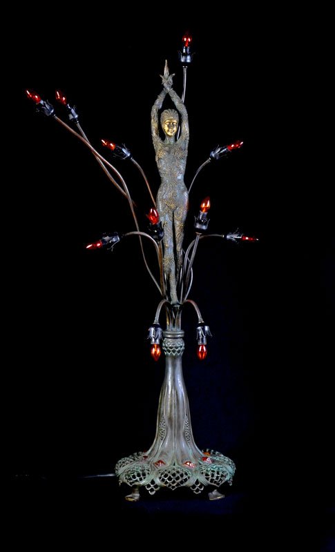 JSW STUDIOS BRONZE FIGURAL DECO WOMAN LAMP