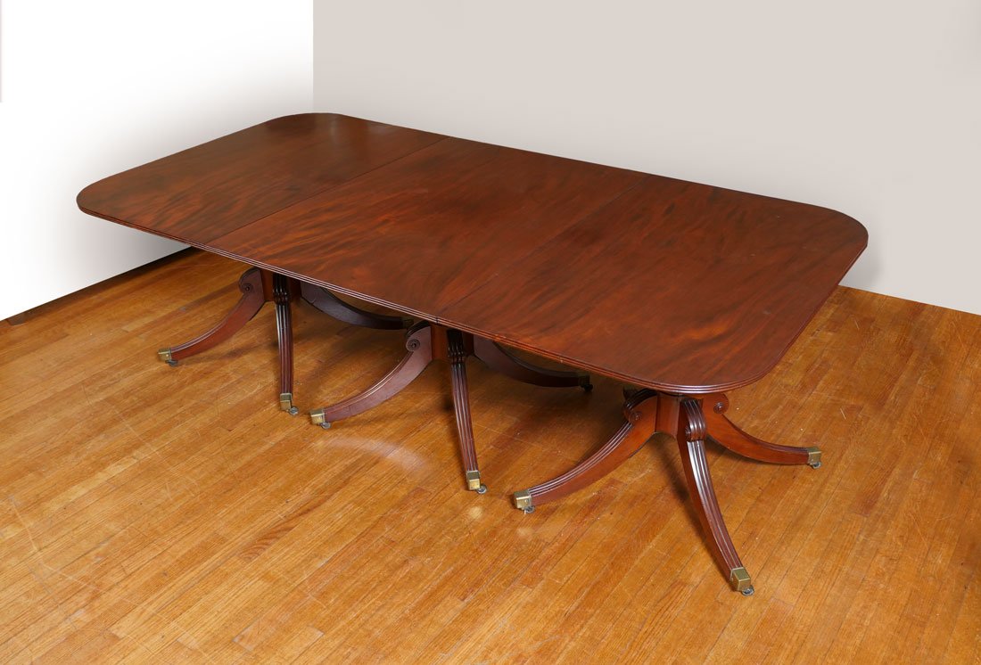 19TH CENTURY 3 PEDESTAL DOUBLE D END DINING TABLE