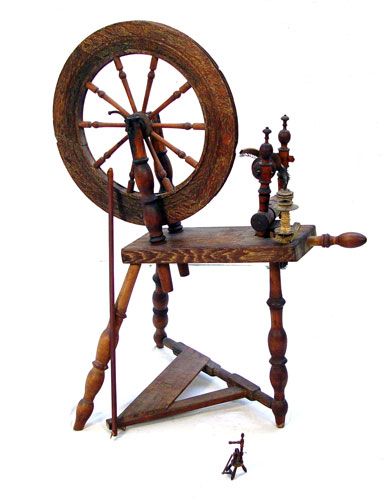Antique Spinning Wheel And Miniature