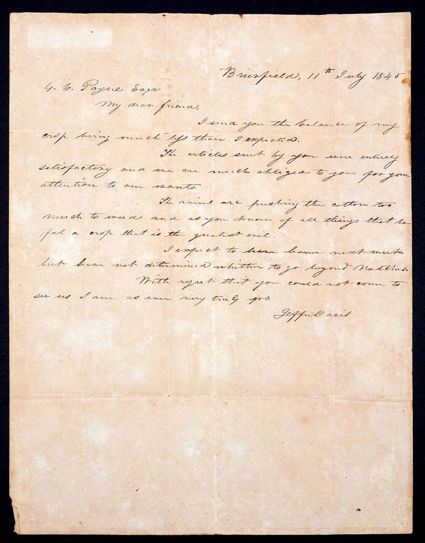 JEFFERSON DAVIS SIGNED HAND WRITTEN LETTER - May 20, 2018 | Burchard ...