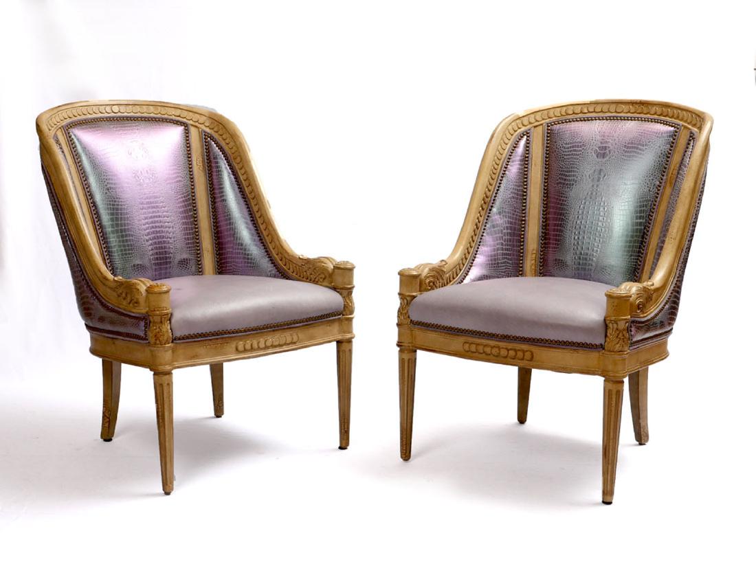 PAIR OF FAUX ALLIGATOR LEATHER PARLOR CHAIRS