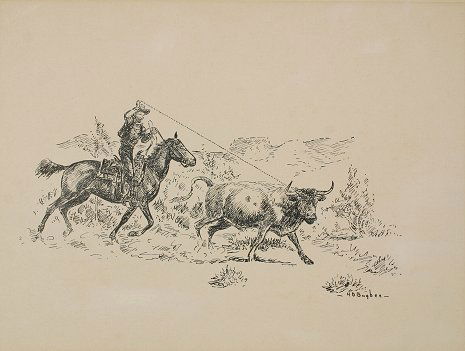 Harold Dow Bugbee Cowboy Western Drawing