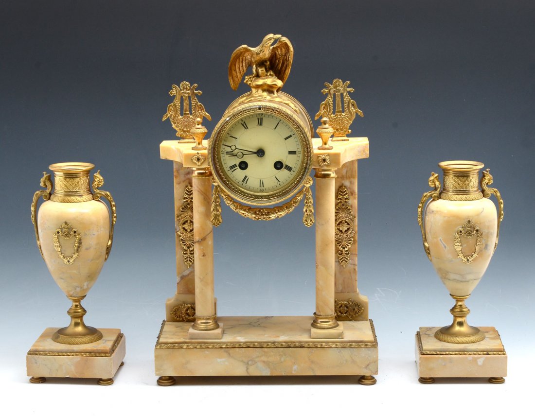 3 PC. ANTIQUE FRENCH GARNITURE CLOCK SET