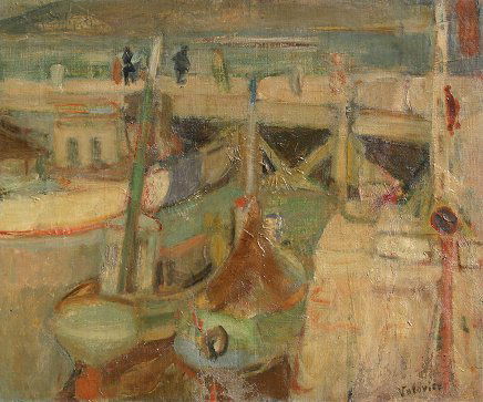 Lazare Volovick Russian/american Harbor Painting