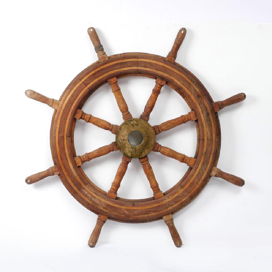 LARGE WOODEN SHIP'S WHEEL