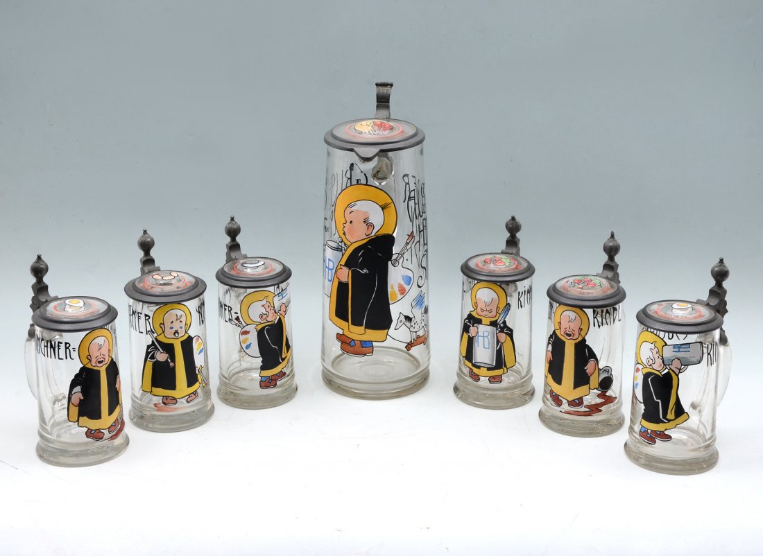 6 PC. 19TH C. MUSTERSCHUTZ GLASS STEINS AND TANKARD - May 26, 2019 ...