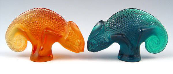 2 Lalique French Crystal Chameleons