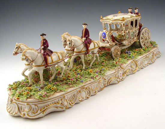 Fabris Italian Porcelain Carriage Horses Coach
