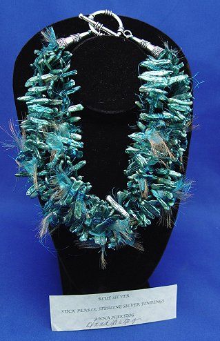 1039: BLUE SILVER DESIGNER PEARL NECKLACE ANNA HARTZOG