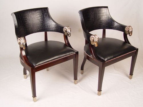 35: PAIR MAITLAND-SMITH RAMS HEAD LEATHER ARM CHAIRS