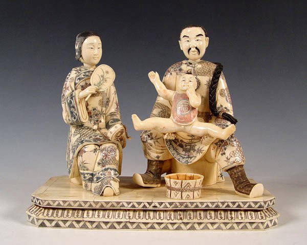 Chinese Bone Clad Multi Figural Family Group