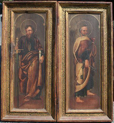 Pair Of Early Spanish? Saints Paintings