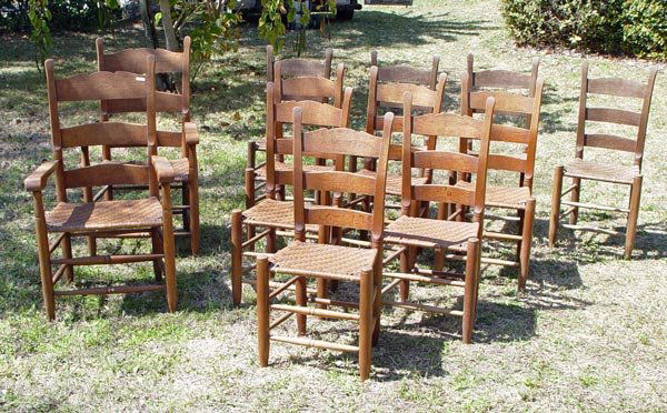 32: EARLY SET OF 12 LADDERBACK MULE EAR CHAIRS