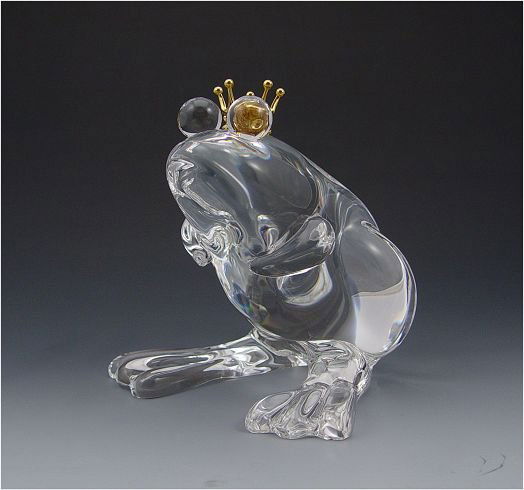 Steuben Crystal Frog Prince W/ 18k Crown