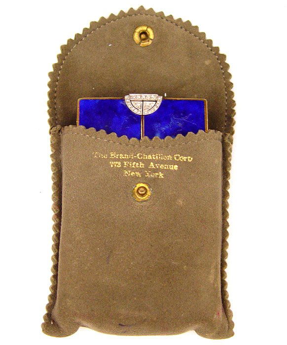 1: 14K ART DECO LAPIS & DIAMOND ENAMEL COMPACT / BOX