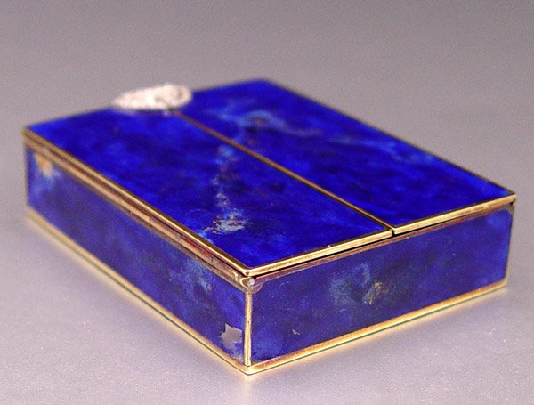 1: 14K ART DECO LAPIS & DIAMOND ENAMEL COMPACT / BOX