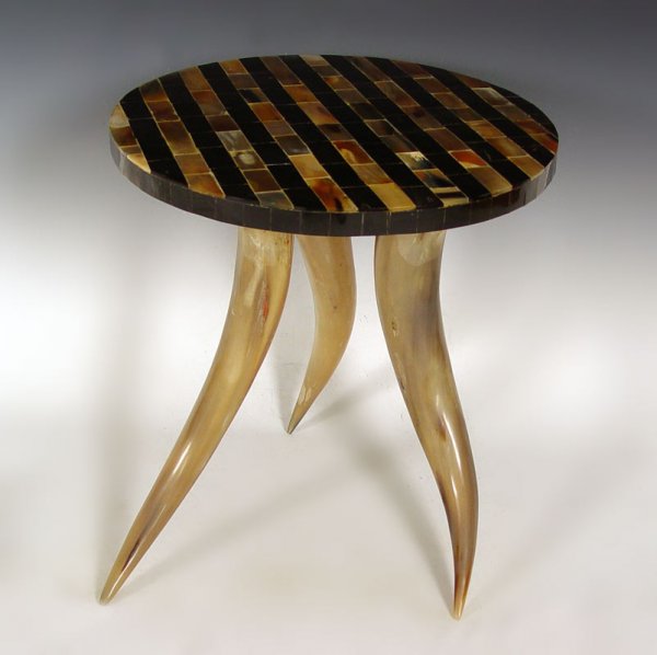 466: HORN LEG SIDE TABLE WITH MOSAIC TOP