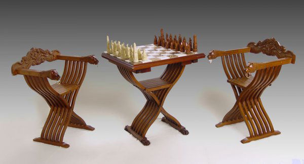 279: 3 PIECE CHESS TABLE AND CHAIRS