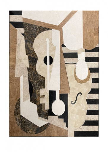Cubist Veneered Marble & Stone Collage After Juan Gris