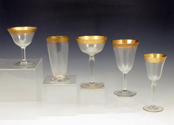 267: 47 PC VINTAGE GOLD EMBOSSED GLASS WARE