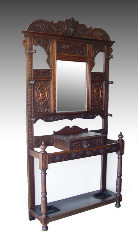 Victorian Hall Tree With Mirror