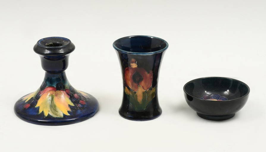 3 Pc. Moorcroft Candlestick, Bowl, & Vase
