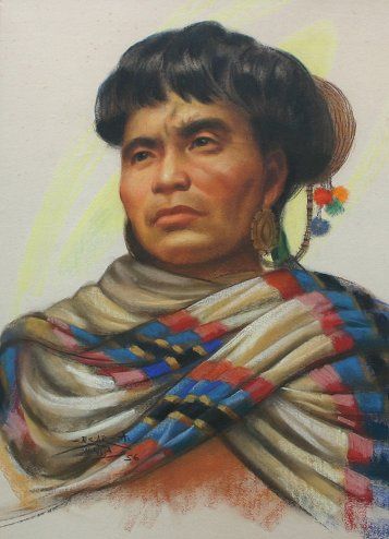 1013: CESAR AMORSOLO ISLAND CHIEF PASTEL PORTRAIT 1956