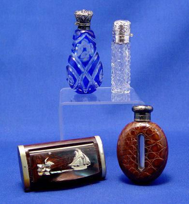 3 Miniature Bottles Flask Scent & Snuff Patch Box