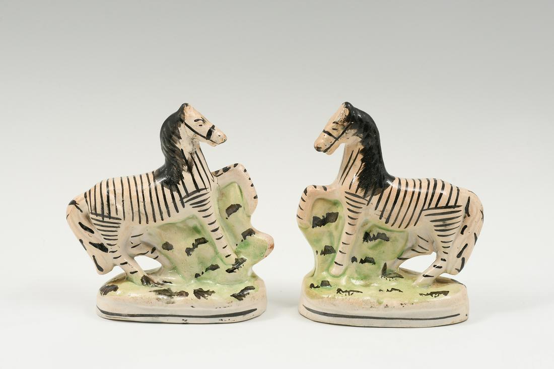 Pair English Staffordshire Pottery Zebras