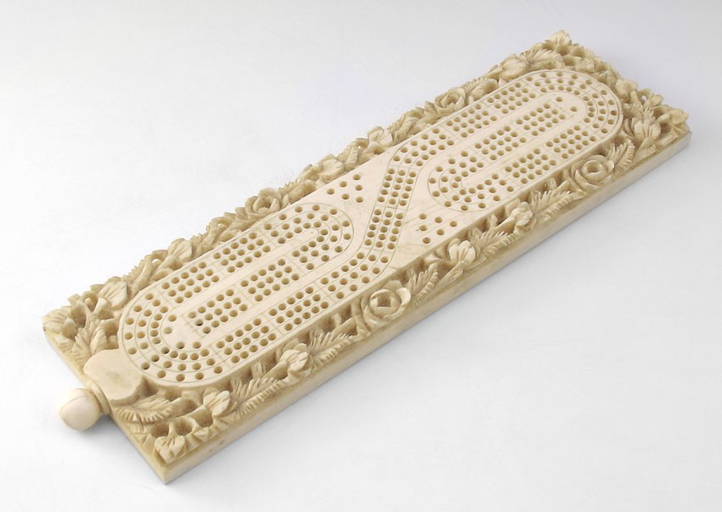 Carved Ivory Cribbage Board Game