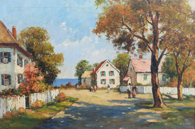 F.h. Mckay New England Coastal Village Painting
