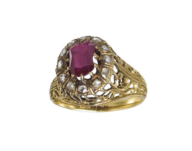 18K ANTIQUE BALINESE RUBY AND DIAMOND RING Sz 5 - Oct 23, 2011 ...