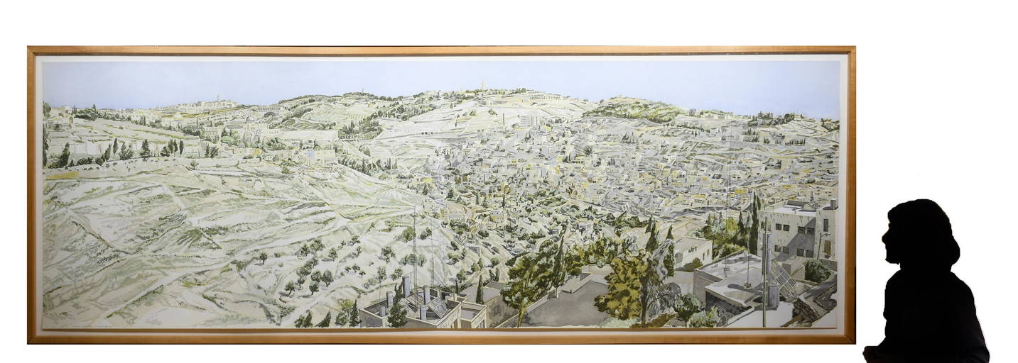 PANORAMIC RARE PHILIP PEARLSTEIN LITHOGRAPH JERUSALEM AND KIDRON VALLEY ...