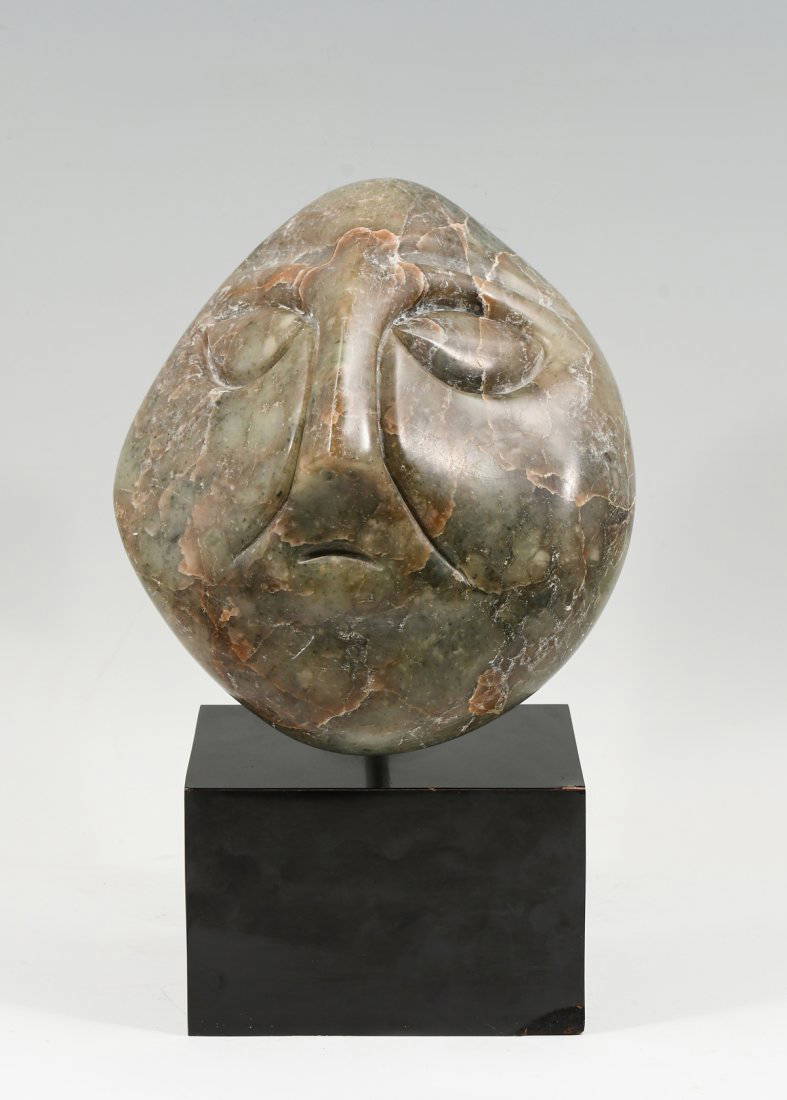 Carved Moonstone? Sculpture Face On Stand Auction