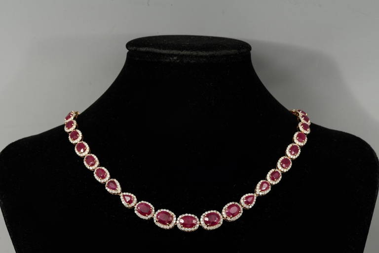Oscar Friedman 14k Gold Burmese Ruby & 654 Diamond Necklace