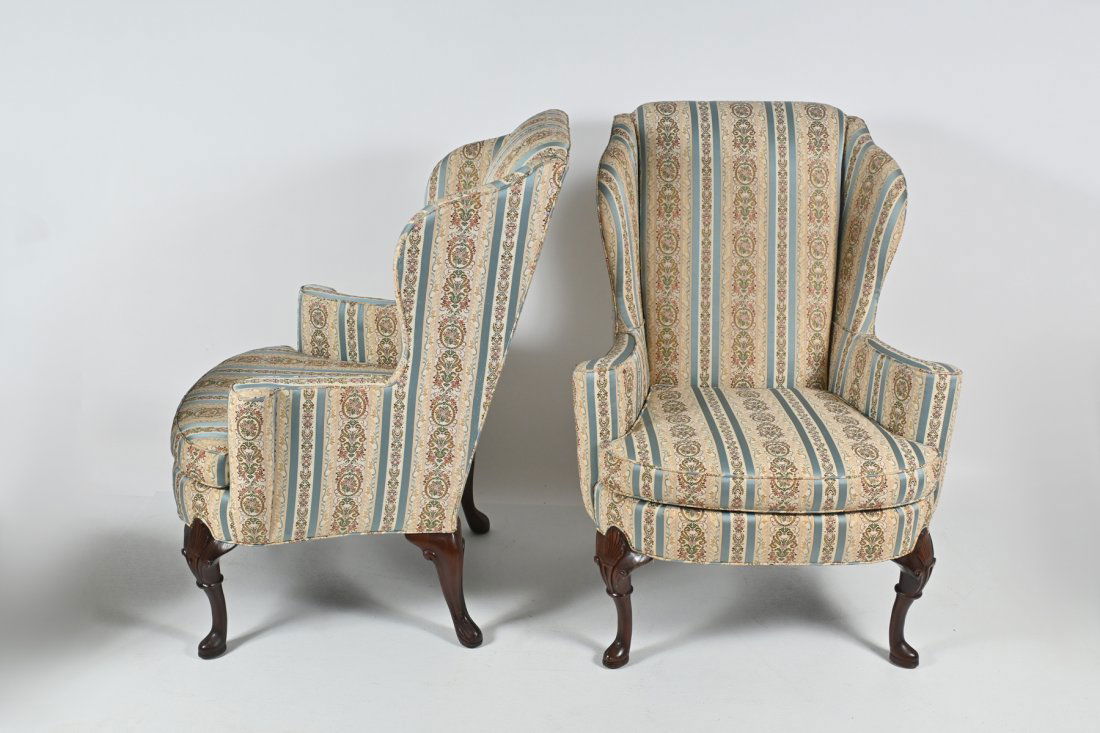 Pr. Sherrill Ribbon Upholstery Wingback Chairs