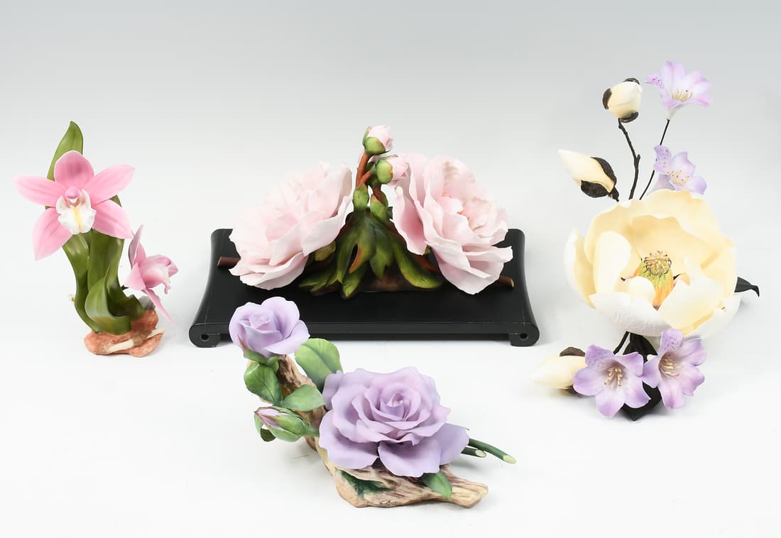 4 Piece Boehm Porcelain Flowers