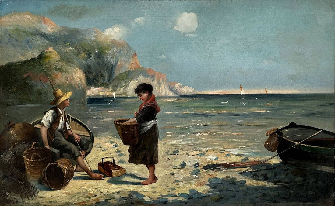 Illegibly Signed Italian Genre Painting Auction