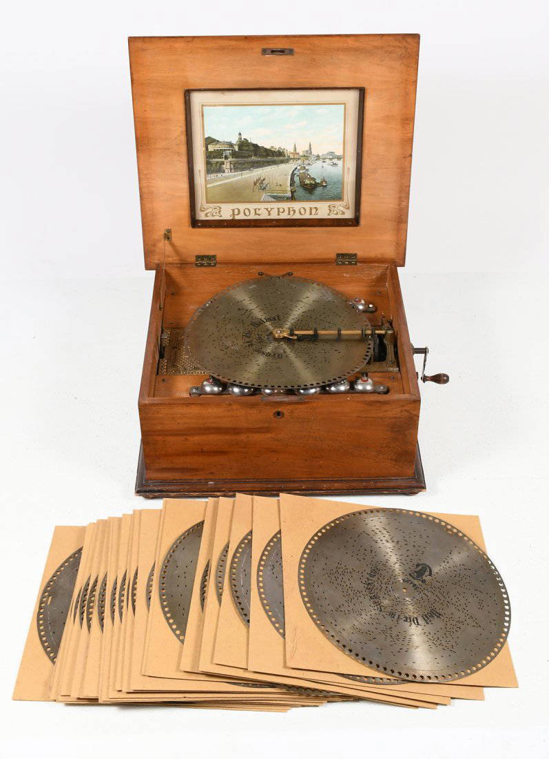 Polyphon Disc Music Box W/ Inlaid Case Auction