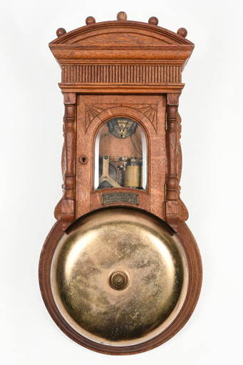 Gamewell Fire Alarm Bell In Oak Case