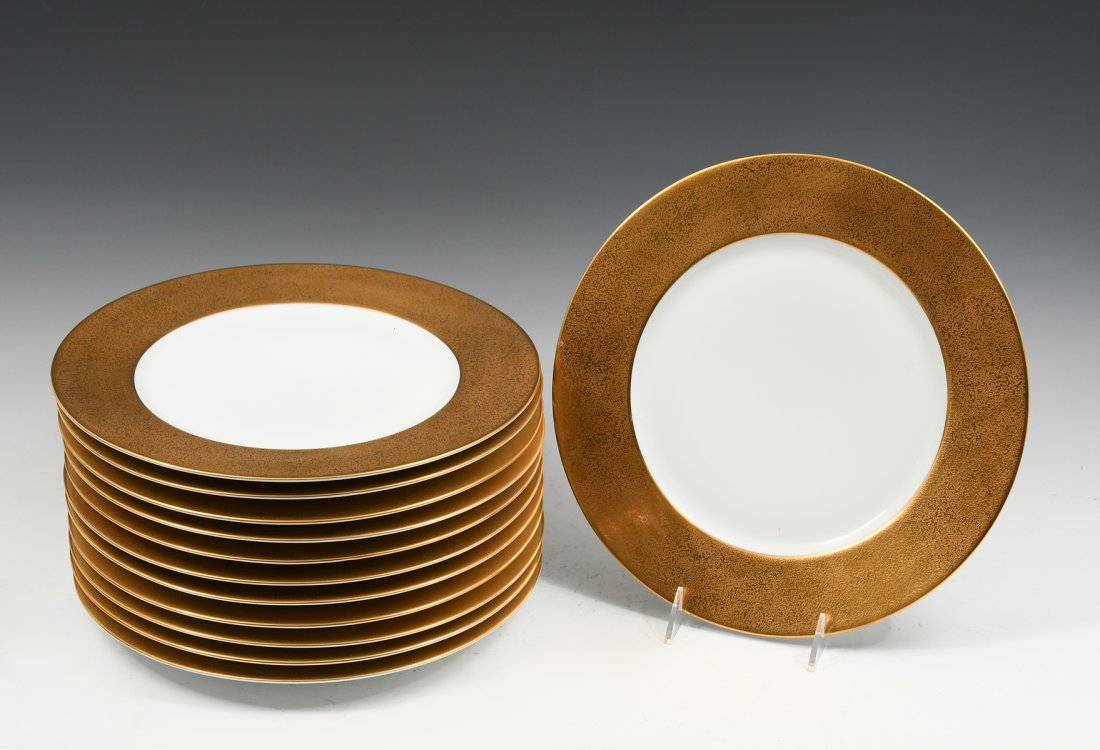 12 Pc. French Limoges Gold Rimmed Raynaud Plates Auction