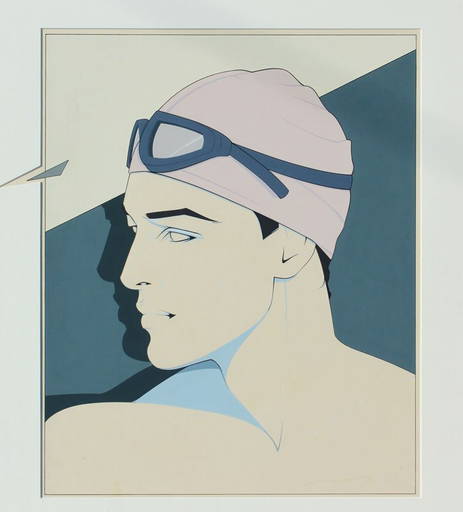 Rare Original Patrick Nagel Painting Male Swimmer
