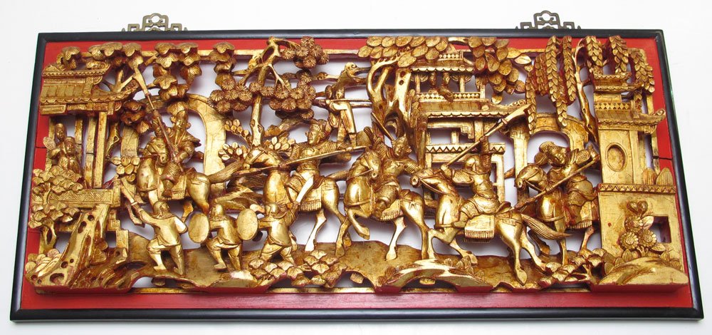 Chinese Carved Wood Wall Panel